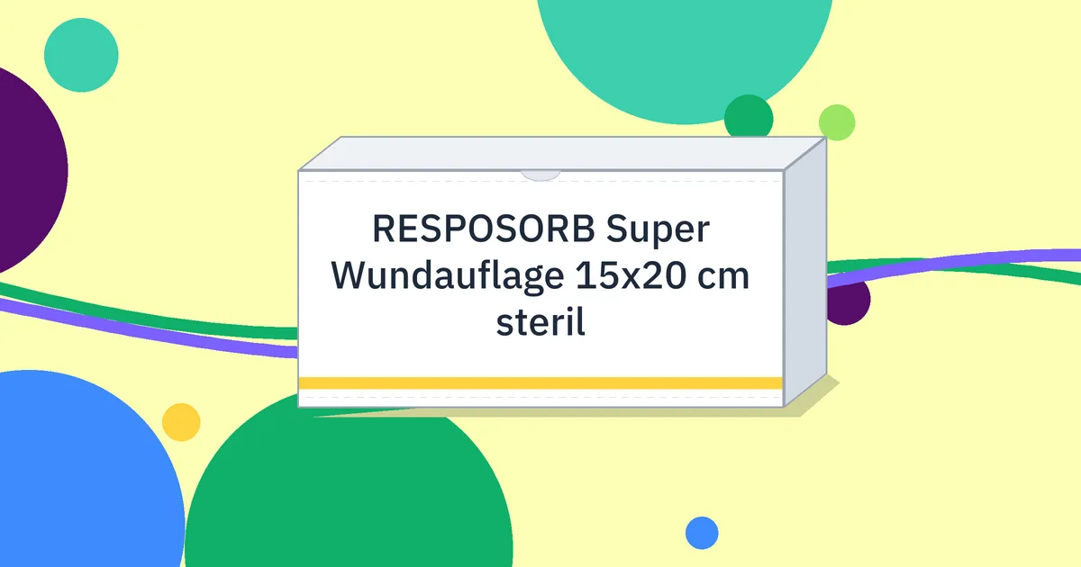 Symbolbild: Packung mit der Aufschrift RESPOSORB Super Wundauflage 15x20 cm steril (PZN 20846443) – Verfügbarkeit und Bezug in Apotheken in Frankfurt am Main