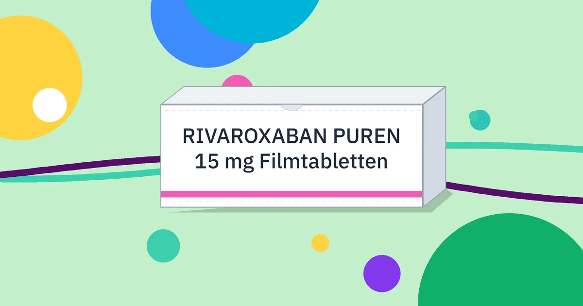 Symbolbild: Packung mit der Aufschrift RIVAROXABAN PUREN 15 mg Filmtabletten (PZN 14006354) – Verfügbarkeit und Bezug in Apotheken in Frankfurt am Main