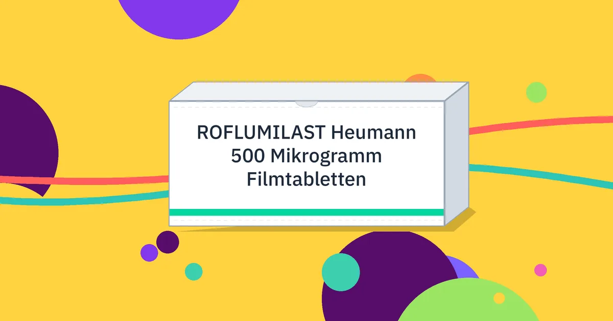 Symbolbild: Packung mit der Aufschrift ROFLUMILAST Heumann 500 Mikrogramm Filmtabletten (PZN 15250441) – Verfügbarkeit und Bezug in Apotheken in Frankfurt am Main