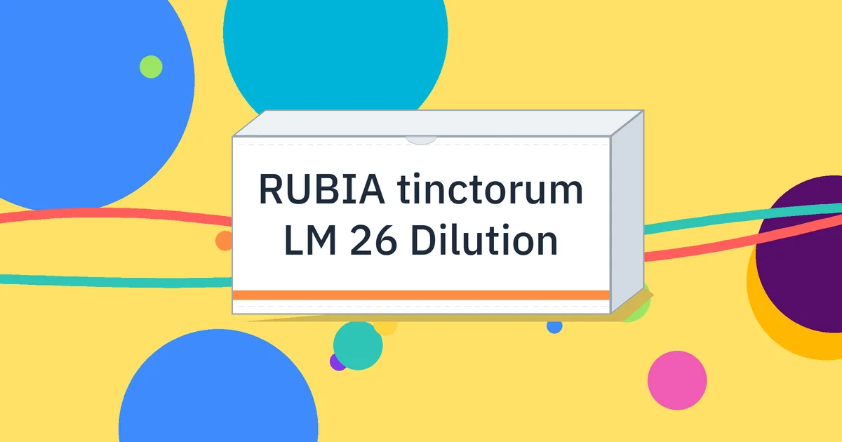 Symbolbild: Packung mit der Aufschrift RUBIA tinctorum LM 26 Dilution (PZN 13056918) – Verfügbarkeit und Bezug in Apotheken in Frankfurt am Main