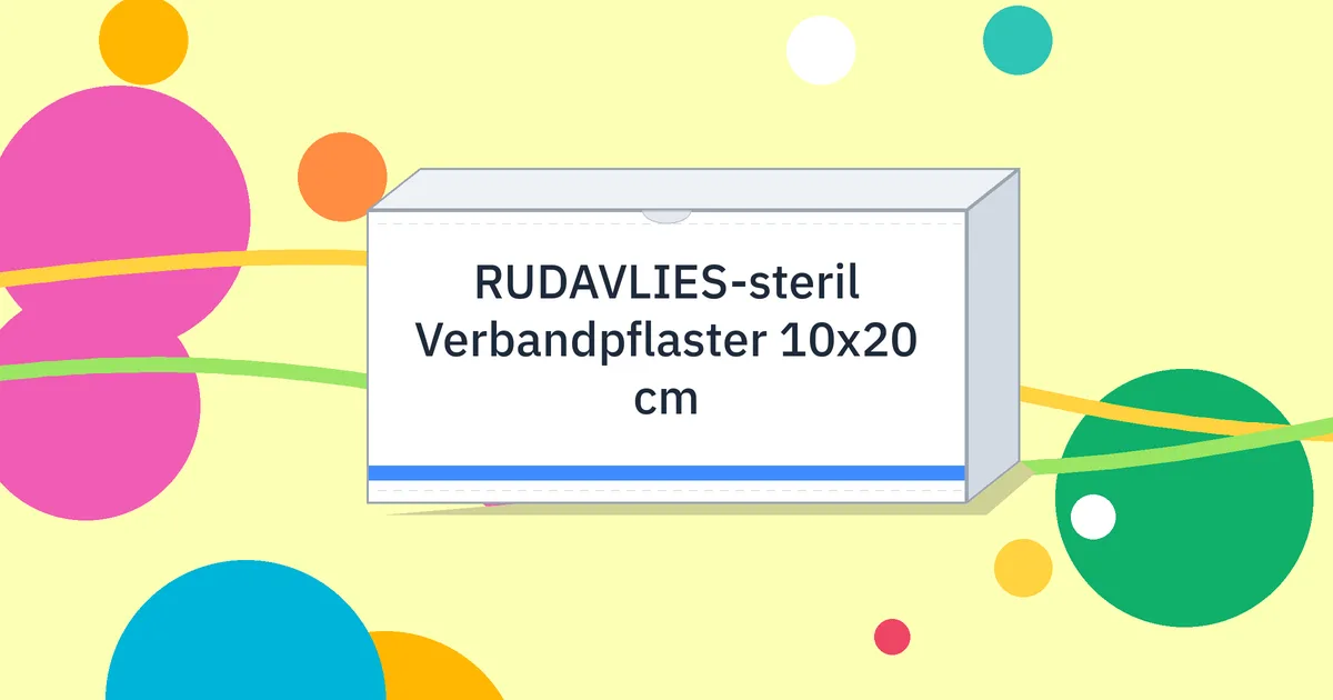 Symbolbild: Packung mit der Aufschrift RUDAVLIES-steril Verbandpflaster 10x20 cm (PZN 13706983) – Verfügbarkeit und Bezug in Apotheken in Frankfurt am Main