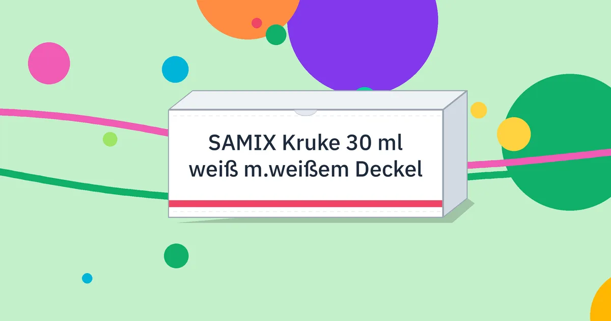 Symbolbild: Packung mit der Aufschrift SAMIX Kruke 30 ml weiß m.weißem Deckel (PZN 11480606) – Verfügbarkeit und Bezug in Apotheken in Frankfurt am Main