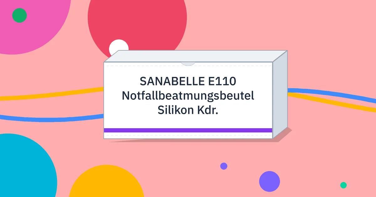 Symbolbild: Packung mit der Aufschrift SANABELLE E110 Notfallbeatmungsbeutel Silikon Kdr. (PZN 09082488) – Verfügbarkeit und Bezug in Apotheken in Frankfurt am Main