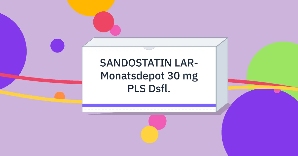 Symbolbild: Packung mit der Aufschrift SANDOSTATIN LAR-Monatsdepot 30 mg PLS Dsfl. (PZN 04927478) – Verfügbarkeit und Bezug in Apotheken in Frankfurt am Main