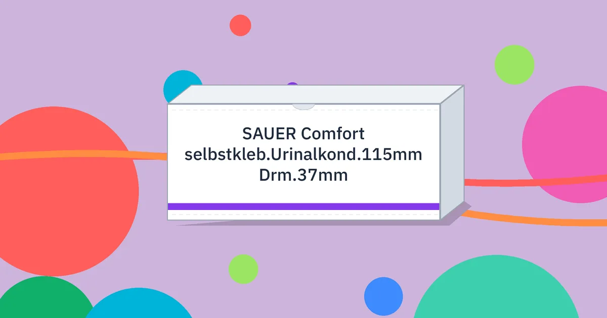 Symbolbild: Packung mit der Aufschrift SAUER Comfort selbstkleb.Urinalkond.115mm Drm.37mm (PZN 00464521) – Verfügbarkeit und Bezug in Apotheken in Frankfurt am Main