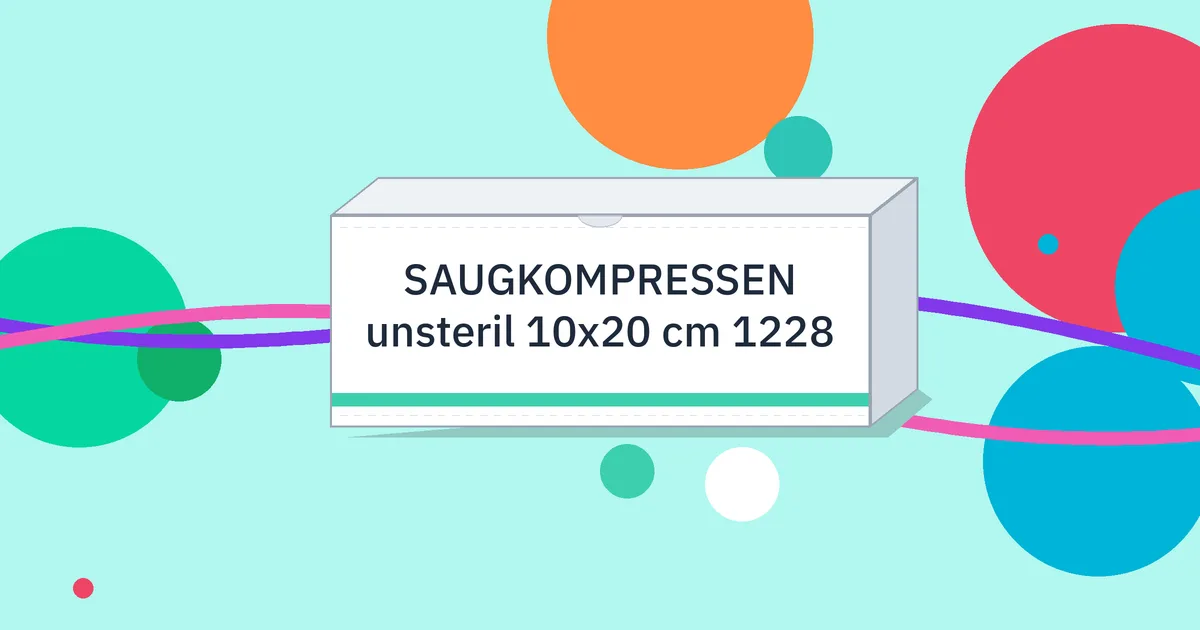 Symbolbild: Packung mit der Aufschrift SAUGKOMPRESSEN unsteril 10x20 cm 1228 (PZN 07607202) – Verfügbarkeit und Bezug in Apotheken in Frankfurt am Main
