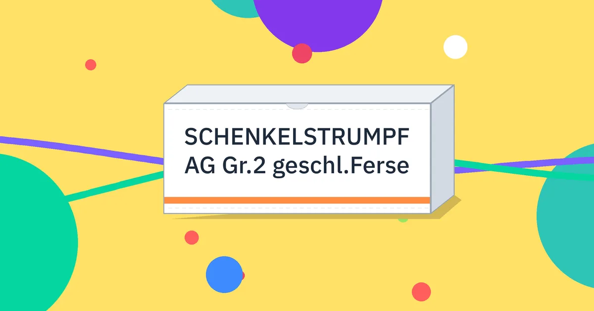 Symbolbild: Packung mit der Aufschrift SCHENKELSTRUMPF AG Gr.2 geschl.Ferse (PZN 01969542) – Verfügbarkeit und Bezug in Apotheken in Frankfurt am Main