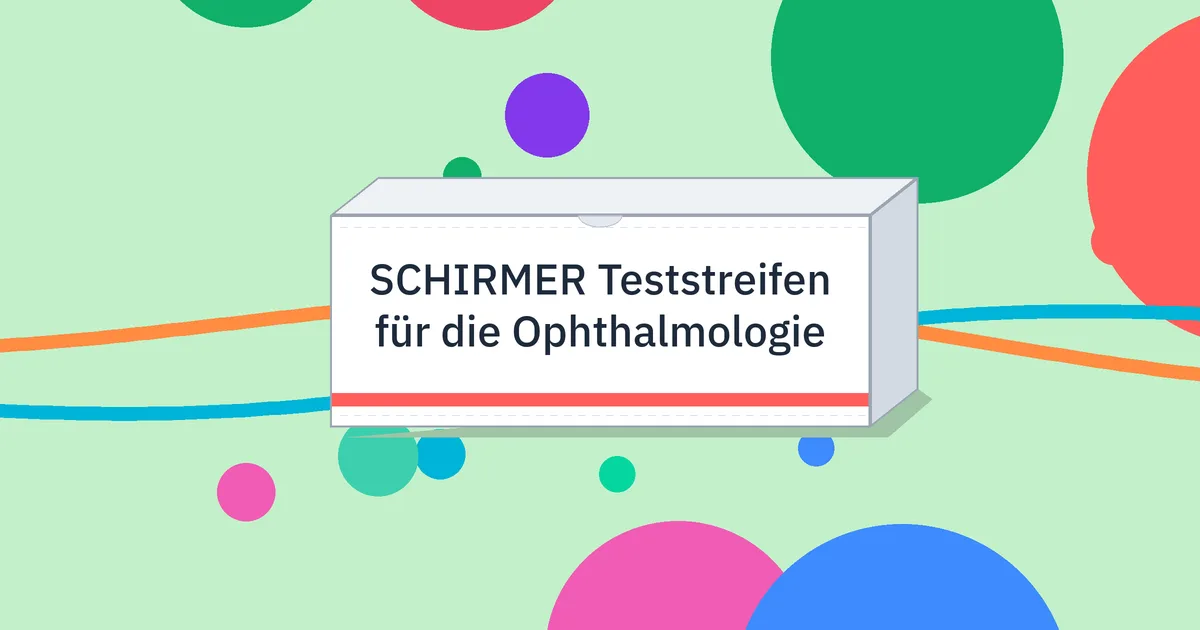 Symbolbild: Packung mit der Aufschrift SCHIRMER Teststreifen für die Ophthalmologie (PZN 11108640) – Verfügbarkeit und Bezug in Apotheken in Frankfurt am Main