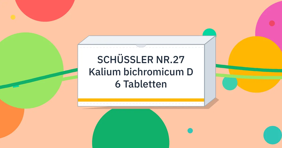 Symbolbild: Packung mit der Aufschrift SCHÜSSLER NR.27 Kalium bichromicum D 6 Tabletten (PZN 11032003) – Verfügbarkeit und Bezug in Apotheken in Frankfurt am Main