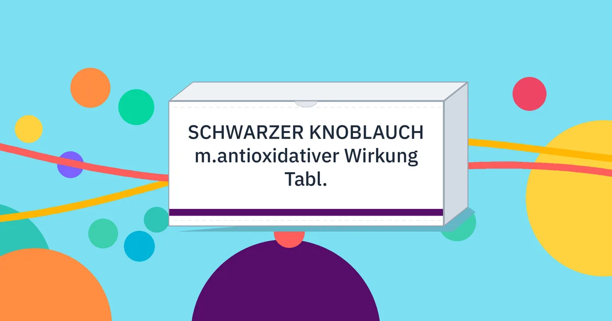 Symbolbild: Packung mit der Aufschrift SCHWARZER KNOBLAUCH m.antioxidativer Wirkung Tabl. (PZN 19799069) – Verfügbarkeit und Bezug in Apotheken in Frankfurt am Main