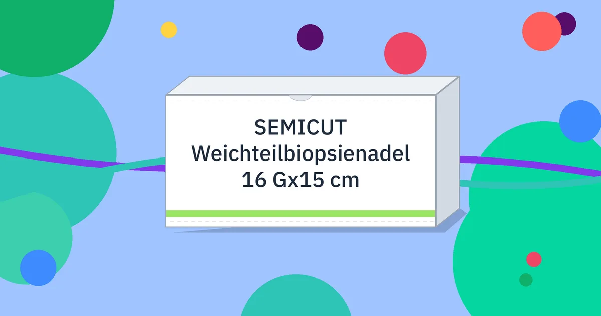 Symbolbild: Packung mit der Aufschrift SEMICUT Weichteilbiopsienadel 16 Gx15 cm (PZN 19735879) – Verfügbarkeit und Bezug in Apotheken in Frankfurt am Main