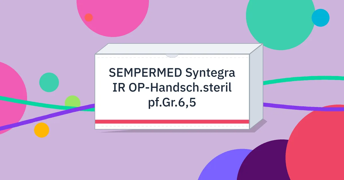 Symbolbild: Packung mit der Aufschrift SEMPERMED Syntegra IR OP-Handsch.steril pf.Gr.6,5 (PZN 15865711) – Verfügbarkeit und Bezug in Apotheken in Frankfurt am Main