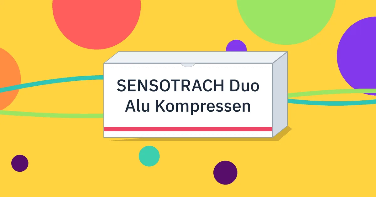 Symbolbild: Packung mit der Aufschrift SENSOTRACH Duo Alu Kompressen (PZN 01822649) – Verfügbarkeit und Bezug in Apotheken in Frankfurt am Main