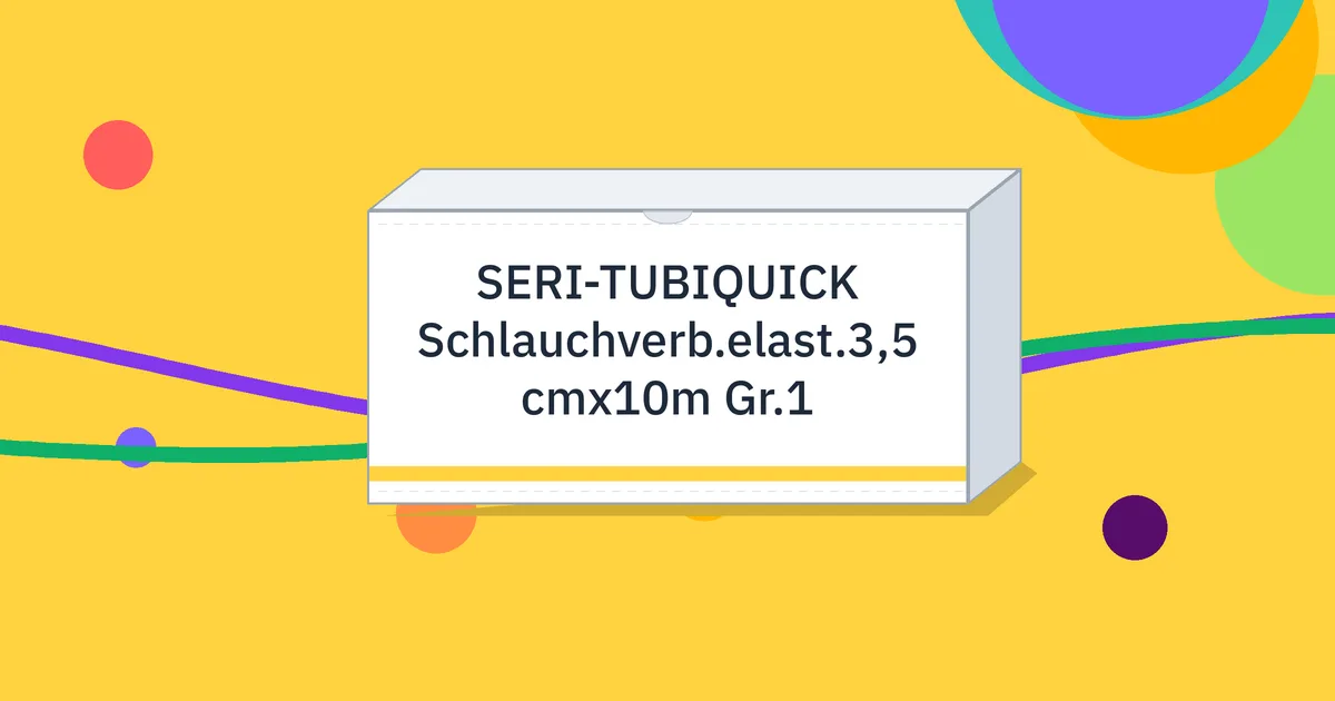 Symbolbild: Packung mit der Aufschrift SERI-TUBIQUICK Schlauchverb.elast.3,5 cmx10m Gr.1 (PZN 20891610) – Verfügbarkeit und Bezug in Apotheken in Frankfurt am Main