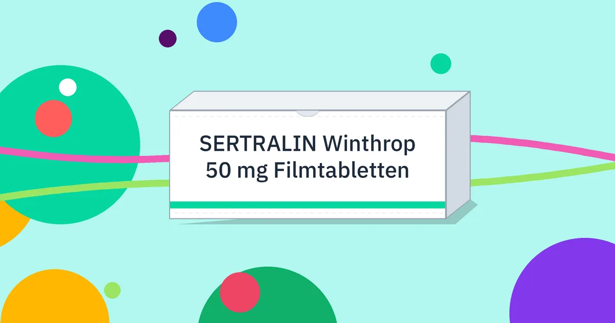 Symbolbild: Packung mit der Aufschrift SERTRALIN Winthrop 50 mg Filmtabletten (PZN 01028704) – Verfügbarkeit und Bezug in Apotheken in Frankfurt am Main