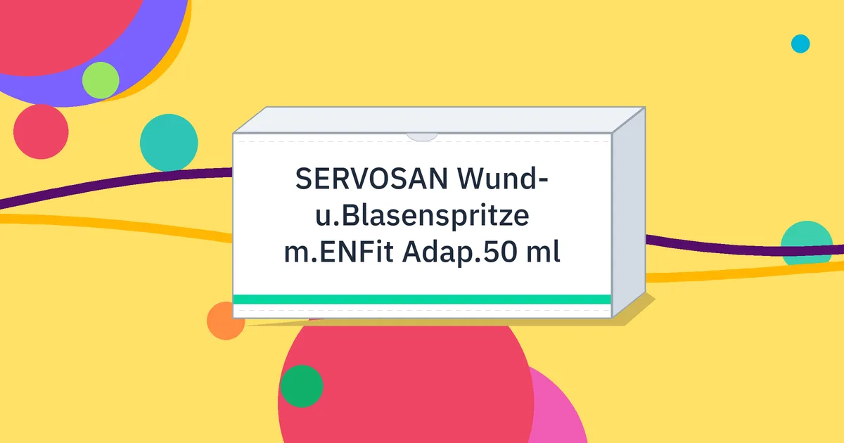 Symbolbild: Packung mit der Aufschrift SERVOSAN Wund- u.Blasenspritze m.ENFit Adap.50 ml (PZN 12483794) – Verfügbarkeit und Bezug in Apotheken in Frankfurt am Main