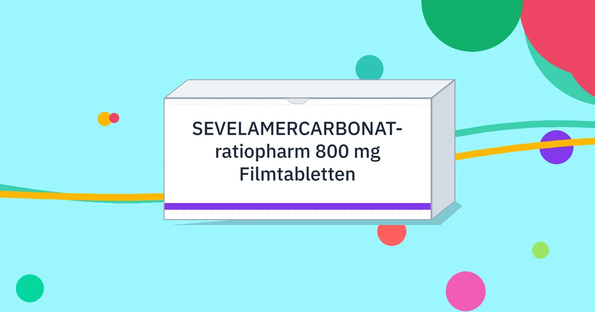 Symbolbild: Packung mit der Aufschrift SEVELAMERCARBONAT-ratiopharm 800 mg Filmtabletten (PZN 10394112) – Verfügbarkeit und Bezug in Apotheken in Frankfurt am Main