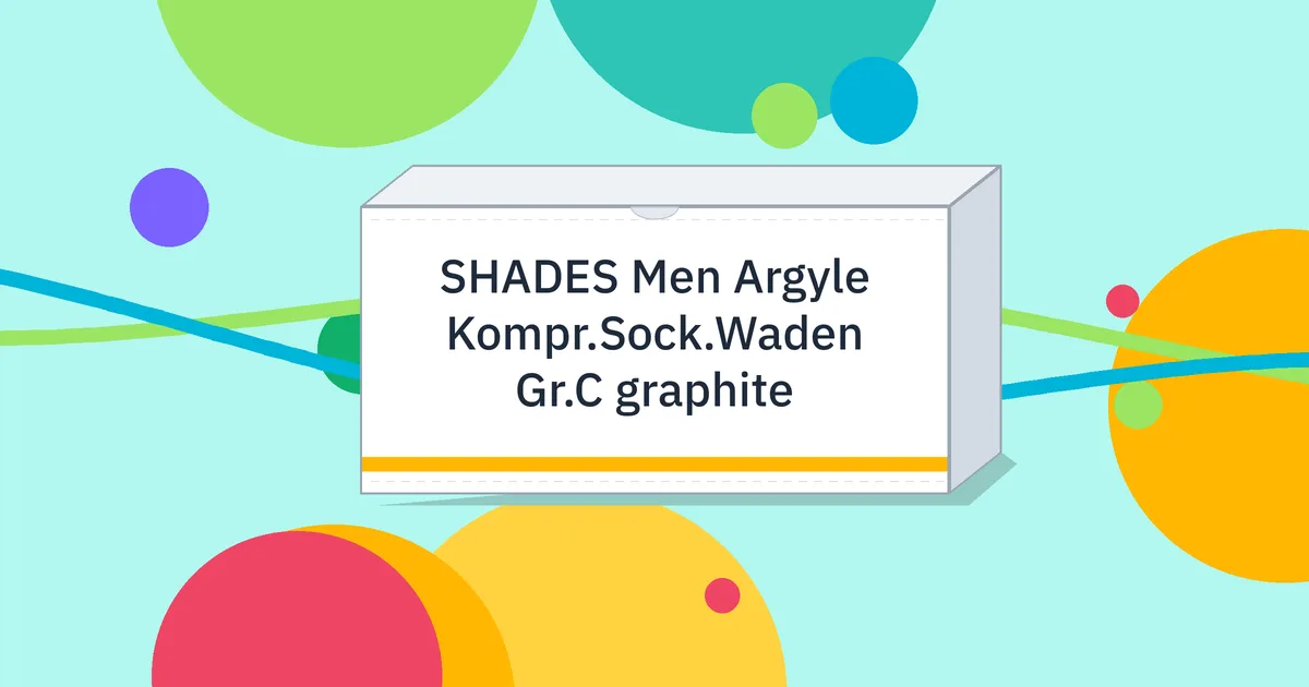 Symbolbild: Packung mit der Aufschrift SHADES Men Argyle Kompr.Sock.Waden Gr.C graphite (PZN 15589607) – Verfügbarkeit und Bezug in Apotheken in Frankfurt am Main