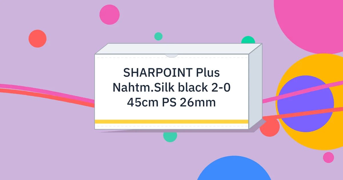Symbolbild: Packung mit der Aufschrift SHARPOINT Plus Nahtm.Silk black 2-0 45cm PS 26mm (PZN 17994708) – Verfügbarkeit und Bezug in Apotheken in Frankfurt am Main