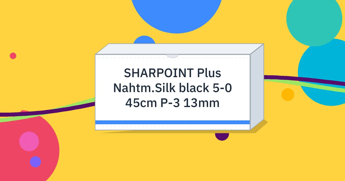 Symbolbild: Packung mit der Aufschrift SHARPOINT Plus Nahtm.Silk black 5-0 45cm P-3 13mm (PZN 17994482) – Verfügbarkeit und Bezug in Apotheken in Frankfurt am Main
