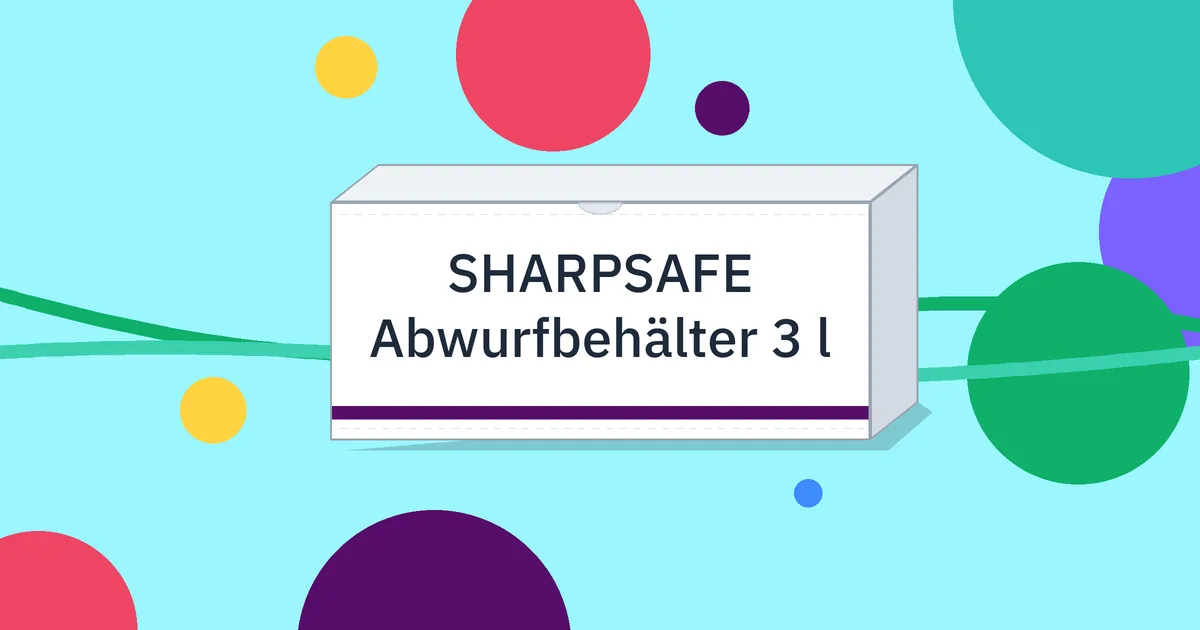 Symbolbild: Packung mit der Aufschrift SHARPSAFE Abwurfbehälter 3 l (PZN 16149715) – Verfügbarkeit und Bezug in Apotheken in Frankfurt am Main