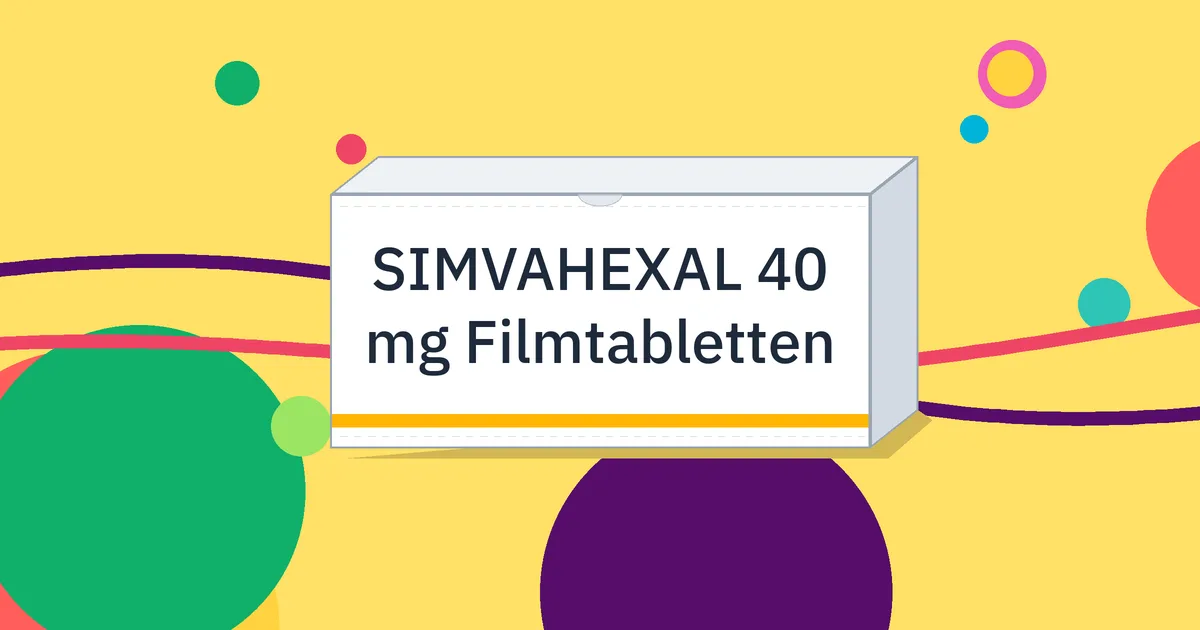 Symbolbild: Packung mit der Aufschrift SIMVAHEXAL 40 mg Filmtabletten (PZN 17422780) – Verfügbarkeit und Bezug in Apotheken in Frankfurt am Main