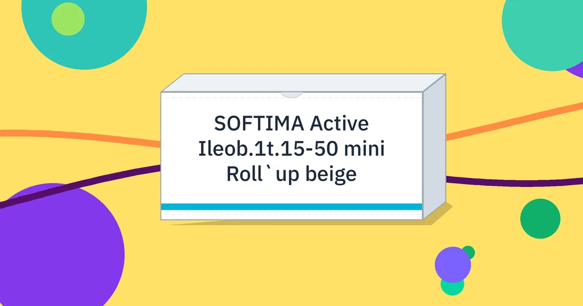 Symbolbild: Packung mit der Aufschrift SOFTIMA Active Ileob.1t.15-50 mini Roll`up beige (PZN 09061977) – Verfügbarkeit und Bezug in Apotheken in Frankfurt am Main