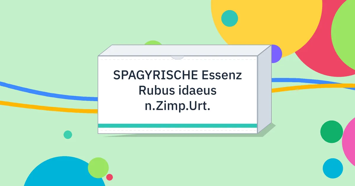 Symbolbild: Packung mit der Aufschrift SPAGYRISCHE Essenz Rubus idaeus n.Zimp.Urt. (PZN 20593189) – Verfügbarkeit und Bezug in Apotheken in Frankfurt am Main