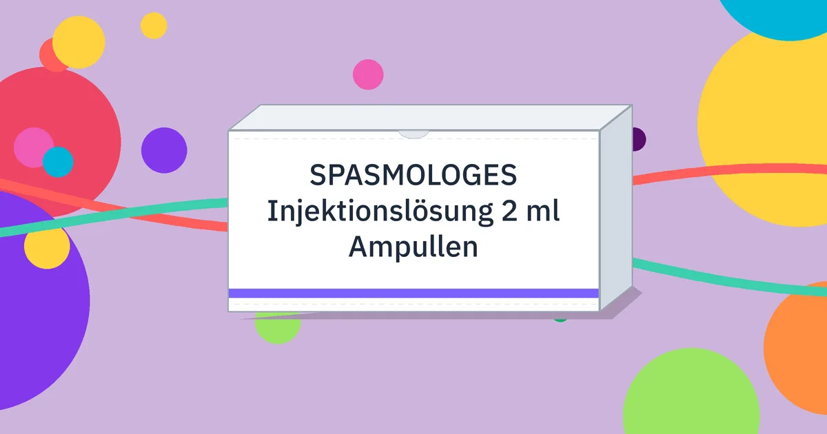 Symbolbild: Packung mit der Aufschrift SPASMOLOGES Injektionslösung 2 ml Ampullen (PZN 11732284) – Verfügbarkeit und Bezug in Apotheken in Frankfurt am Main