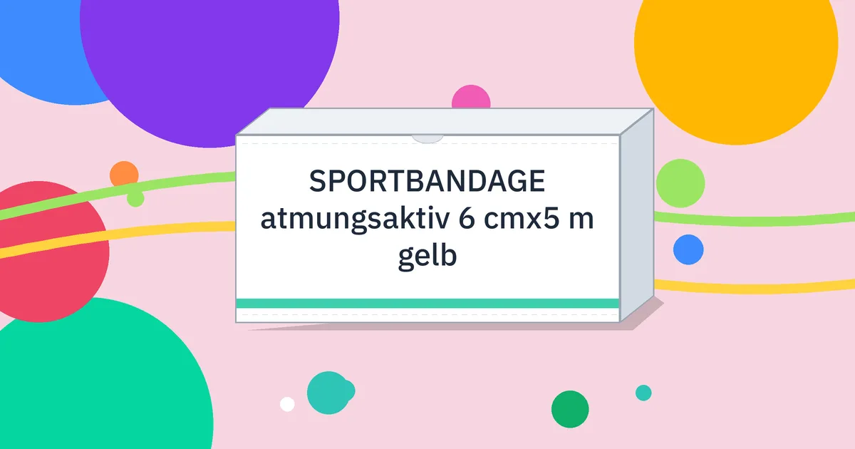 Symbolbild: Packung mit der Aufschrift SPORTBANDAGE atmungsaktiv 6 cmx5 m gelb (PZN 10404773) – Verfügbarkeit und Bezug in Apotheken in Frankfurt am Main