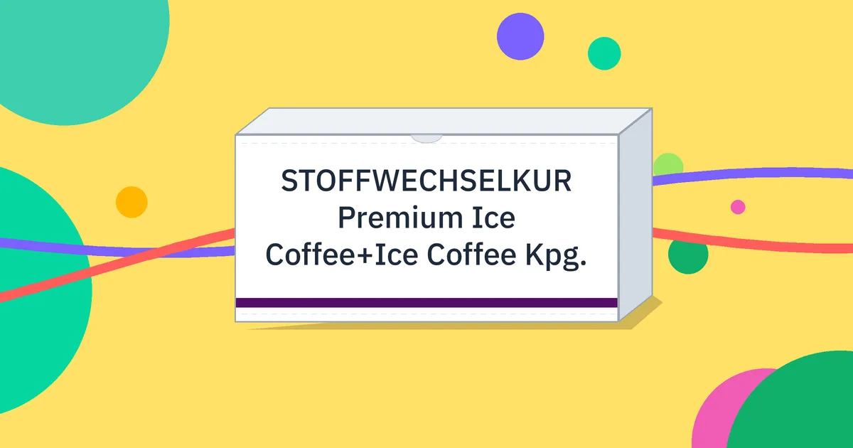 Symbolbild: Packung mit der Aufschrift STOFFWECHSELKUR Premium Ice Coffee+Ice Coffee Kpg. (PZN 14044248) – Verfügbarkeit und Bezug in Apotheken in Frankfurt am Main