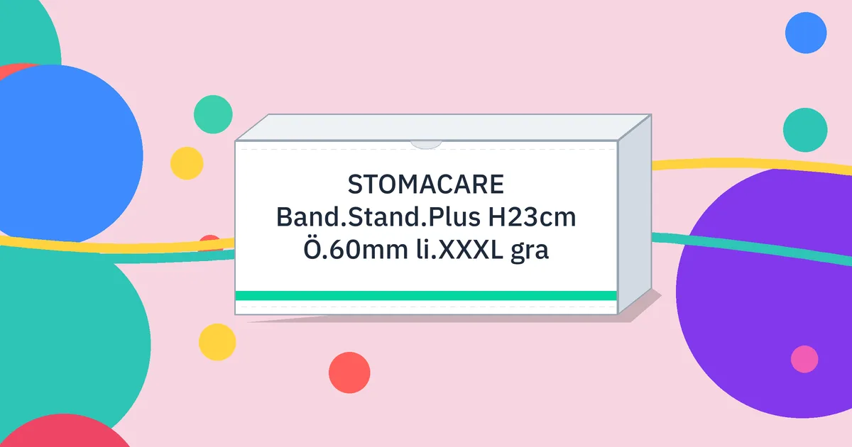 Symbolbild: Packung mit der Aufschrift STOMACARE Band.Stand.Plus H23cm Ö.60mm li.XXXL gra (PZN 16750849) – Verfügbarkeit und Bezug in Apotheken in Frankfurt am Main