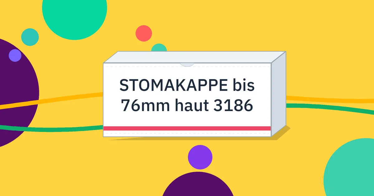 Symbolbild: Packung mit der Aufschrift STOMAKAPPE bis 76mm haut 3186 (PZN 00761986) – Verfügbarkeit und Bezug in Apotheken in Frankfurt am Main