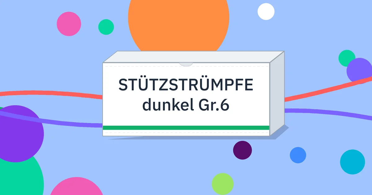 Symbolbild: Packung mit der Aufschrift STÜTZSTRÜMPFE dunkel Gr.6 (PZN 01979049) – Verfügbarkeit und Bezug in Apotheken in Frankfurt am Main