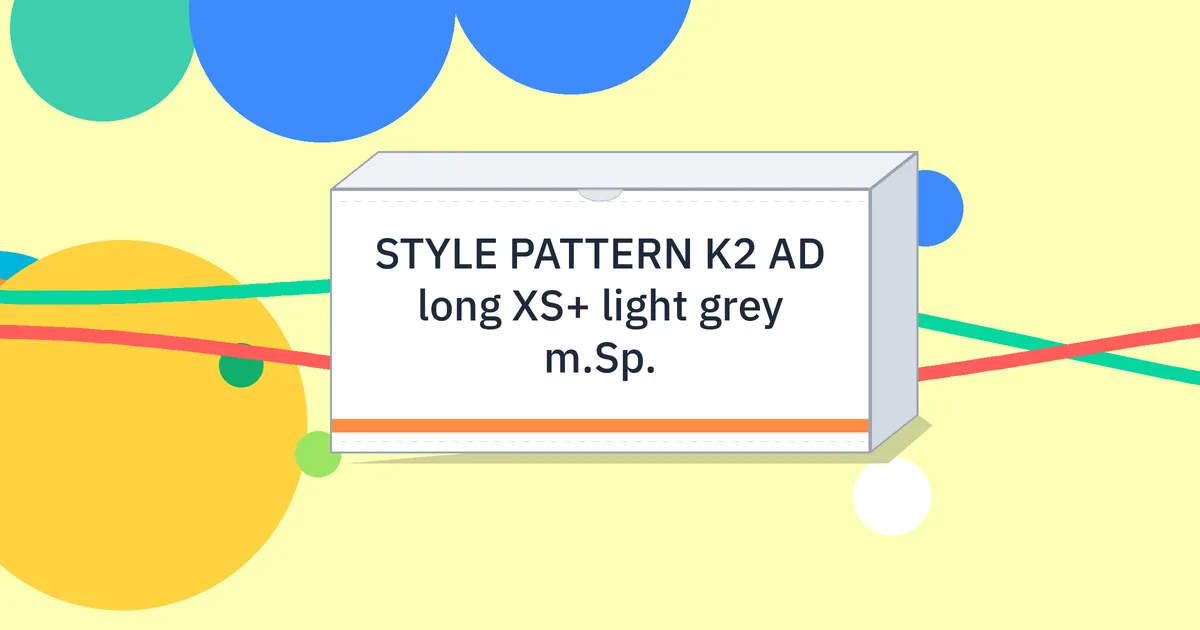 Symbolbild: Packung mit der Aufschrift STYLE PATTERN K2 AD long XS+ light grey m.Sp. (PZN 19695074) – Verfügbarkeit und Bezug in Apotheken in Frankfurt am Main