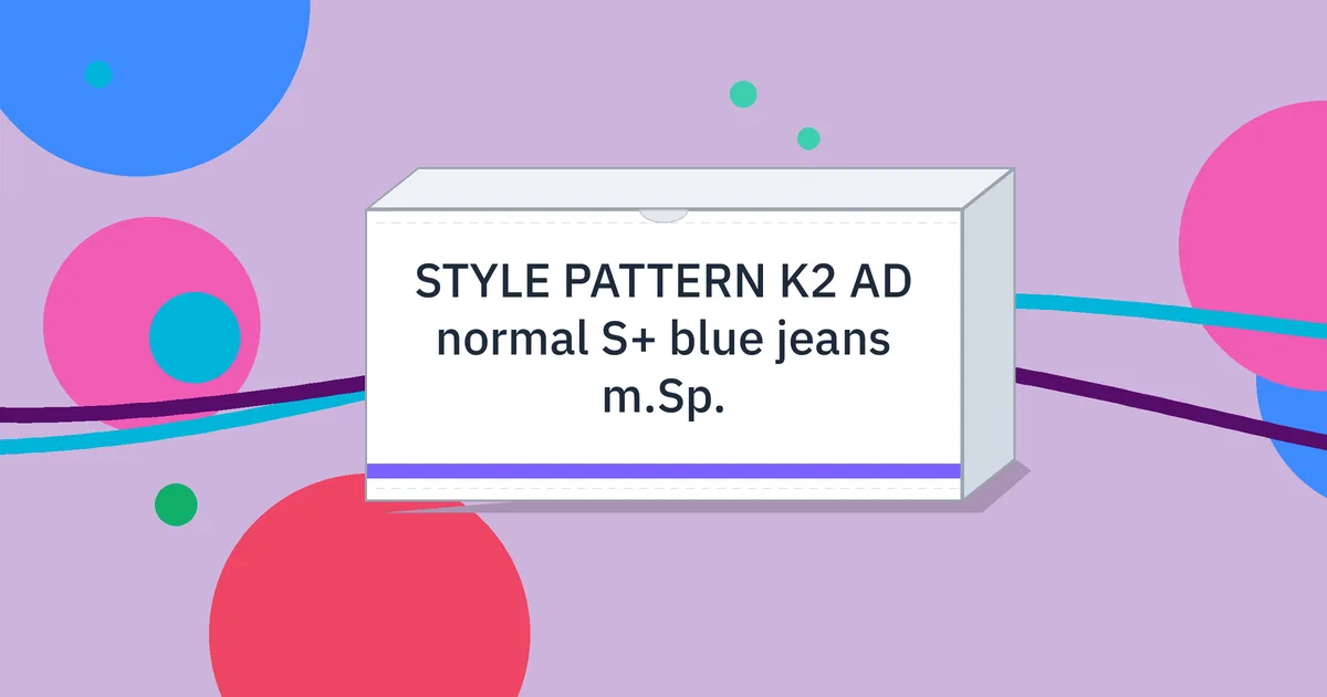 Symbolbild: Packung mit der Aufschrift STYLE PATTERN K2 AD normal S+ blue jeans m.Sp. (PZN 19694815) – Verfügbarkeit und Bezug in Apotheken in Frankfurt am Main