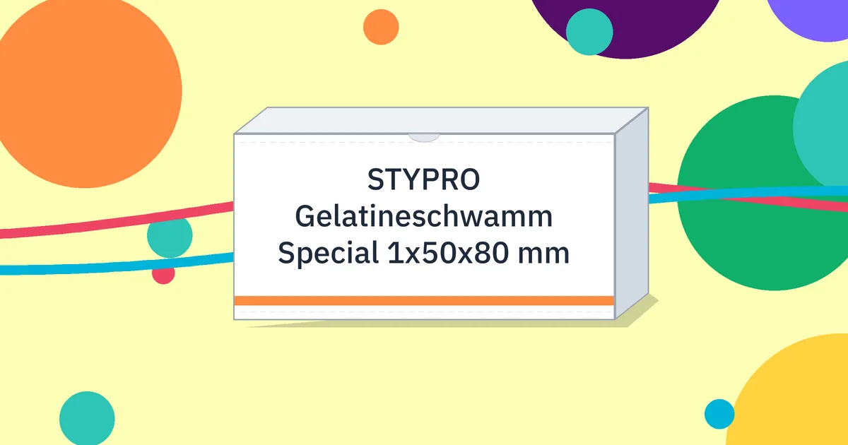 Symbolbild: Packung mit der Aufschrift STYPRO Gelatineschwamm Special 1x50x80 mm (PZN 00104202) – Verfügbarkeit und Bezug in Apotheken in Frankfurt am Main