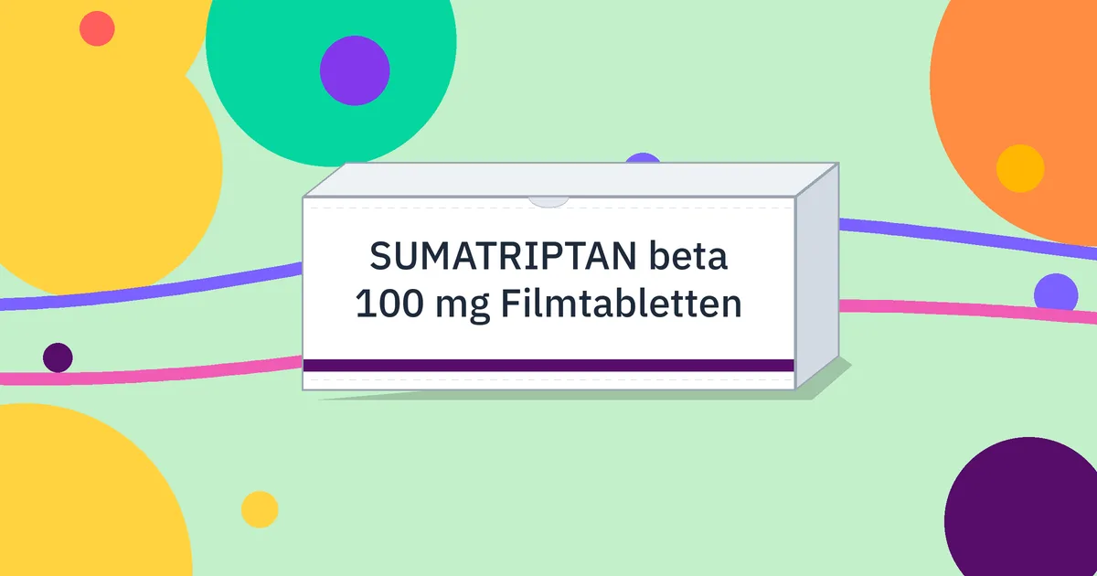Symbolbild: Packung mit der Aufschrift SUMATRIPTAN beta 100 mg Filmtabletten (PZN 00126913) – Verfügbarkeit und Bezug in Apotheken in Frankfurt am Main