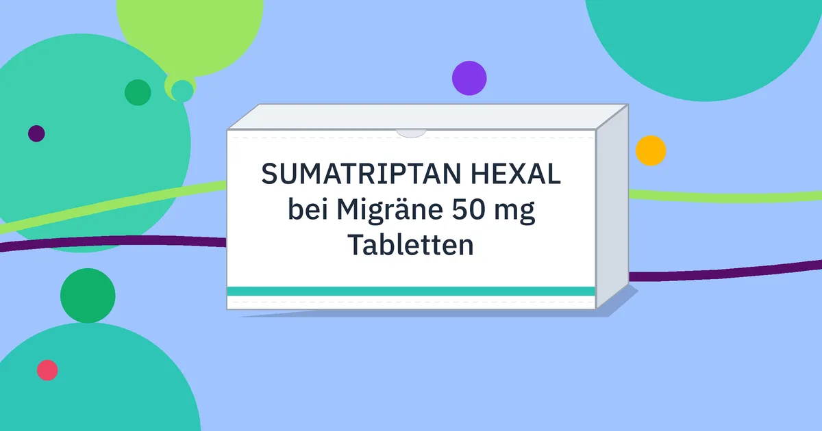 Symbolbild: Packung mit der Aufschrift SUMATRIPTAN HEXAL bei Migräne 50 mg Tabletten (PZN 14286589) – Verfügbarkeit und Bezug in Apotheken in Frankfurt am Main