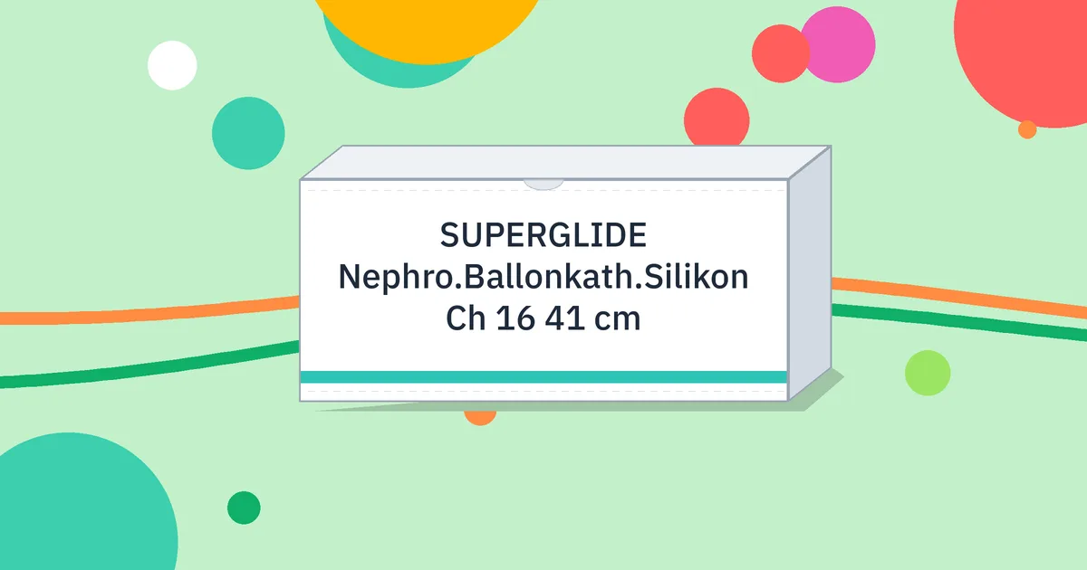 Symbolbild: Packung mit der Aufschrift SUPERGLIDE Nephro.Ballonkath.Silikon Ch 16 41 cm (PZN 05034630) – Verfügbarkeit und Bezug in Apotheken in Frankfurt am Main