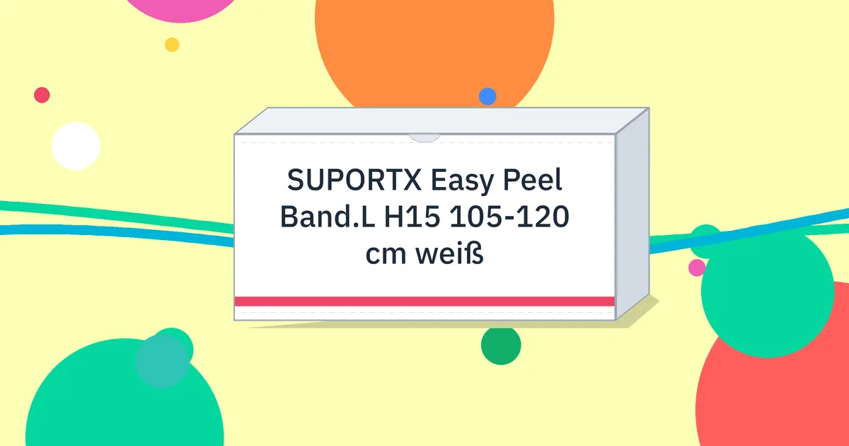 Symbolbild: Packung mit der Aufschrift SUPORTX Easy Peel Band.L H15 105-120 cm weiß (PZN 09486381) – Verfügbarkeit und Bezug in Apotheken in Frankfurt am Main