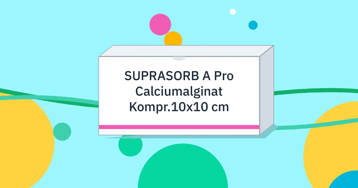 Symbolbild: Packung mit der Aufschrift SUPRASORB A Pro Calciumalginat Kompr.10x10 cm (PZN 19891059) – Verfügbarkeit und Bezug in Apotheken in Frankfurt am Main