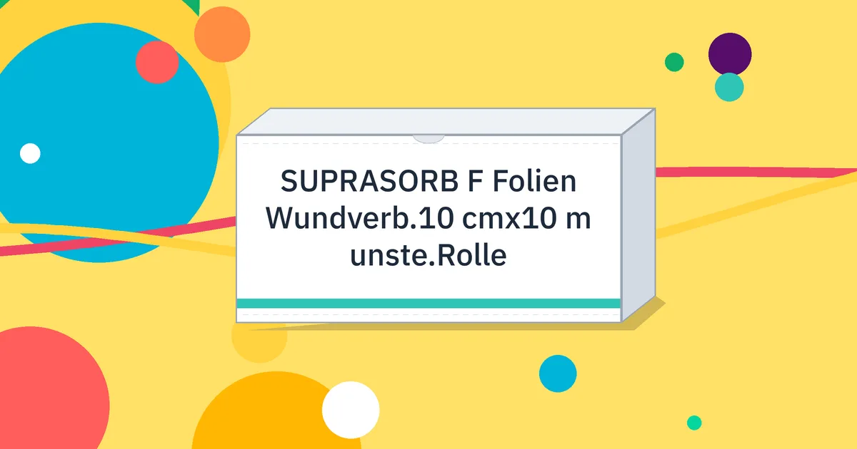 Symbolbild: Packung mit der Aufschrift SUPRASORB F Folien Wundverb.10 cmx10 m unste.Rolle (PZN 18437594) – Verfügbarkeit und Bezug in Apotheken in Frankfurt am Main