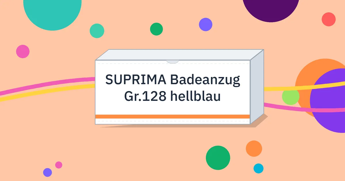 Symbolbild: Packung mit der Aufschrift SUPRIMA Badeanzug Gr.128 hellblau (PZN 05976958) – Verfügbarkeit und Bezug in Apotheken in Frankfurt am Main