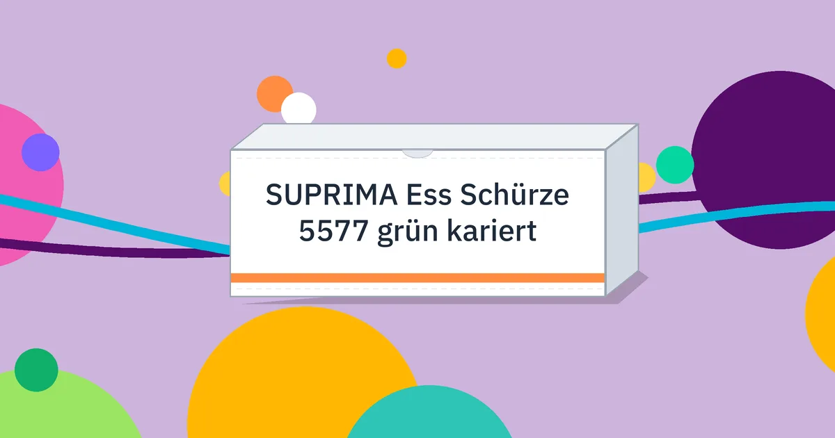 Symbolbild: Packung mit der Aufschrift SUPRIMA Ess Schürze 5577 grün kariert (PZN 06463043) – Verfügbarkeit und Bezug in Apotheken in Frankfurt am Main