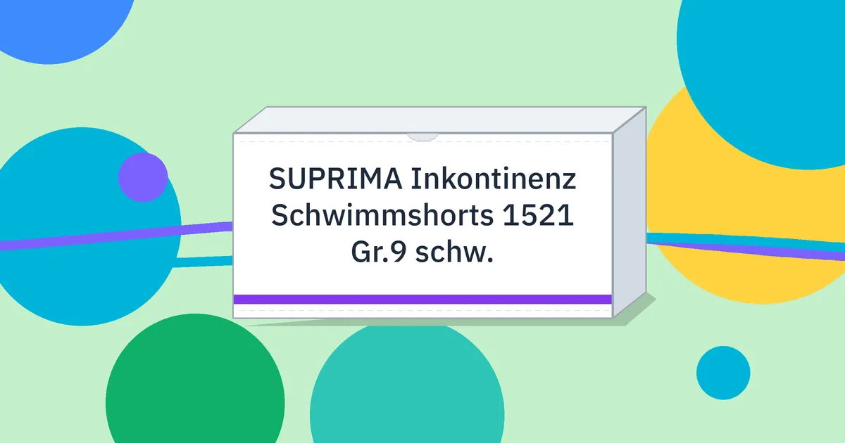 Symbolbild: Packung mit der Aufschrift SUPRIMA Inkontinenz Schwimmshorts 1521 Gr.9 schw. (PZN 00719398) – Verfügbarkeit und Bezug in Apotheken in Frankfurt am Main
