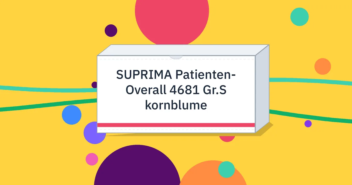 Symbolbild: Packung mit der Aufschrift SUPRIMA Patienten-Overall 4681 Gr.S kornblume (PZN 19631039) – Verfügbarkeit und Bezug in Apotheken in Frankfurt am Main