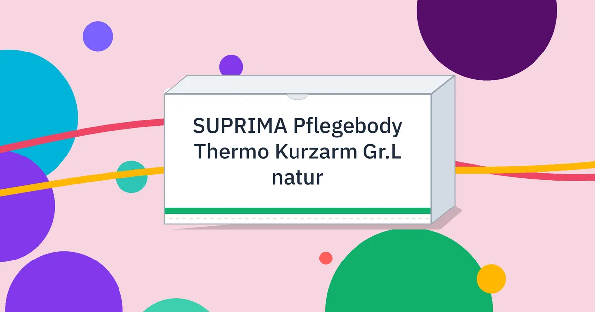 Symbolbild: Packung mit der Aufschrift SUPRIMA Pflegebody Thermo Kurzarm Gr.L natur (PZN 13058834) – Verfügbarkeit und Bezug in Apotheken in Frankfurt am Main