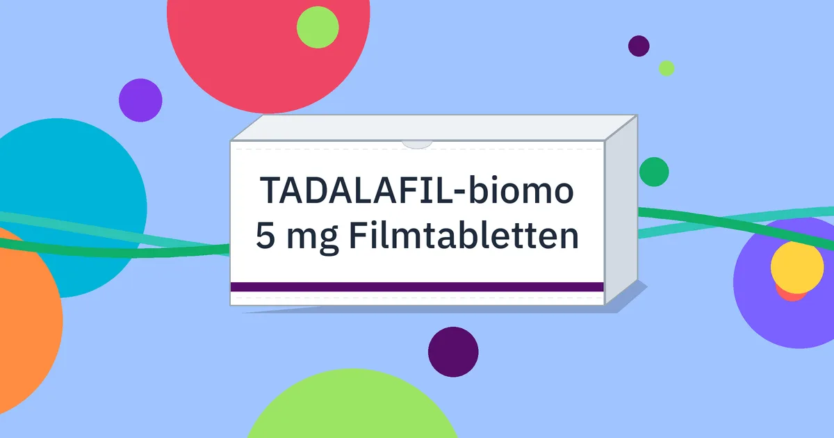 Symbolbild: Packung mit der Aufschrift TADALAFIL-biomo 5 mg Filmtabletten (PZN 15735144) – Verfügbarkeit und Bezug in Apotheken in Frankfurt am Main