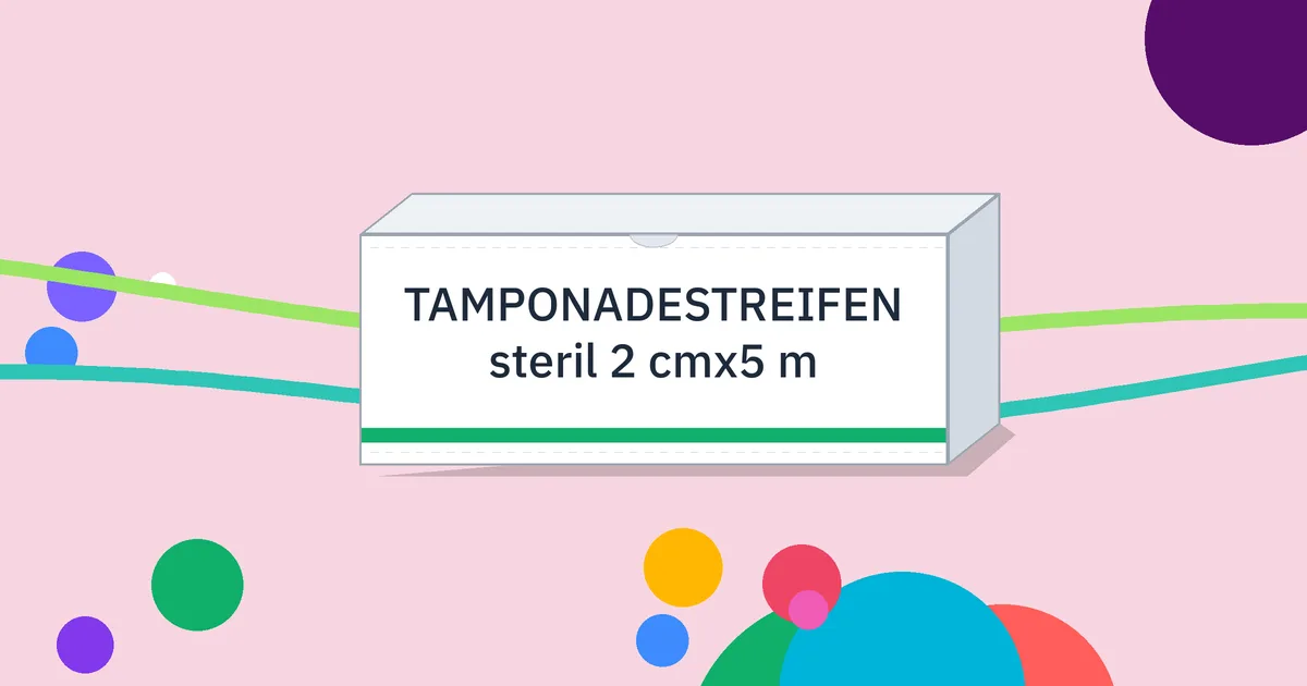 Symbolbild: Packung mit der Aufschrift TAMPONADESTREIFEN steril 2 cmx5 m (PZN 00263946) – Verfügbarkeit und Bezug in Apotheken in Frankfurt am Main